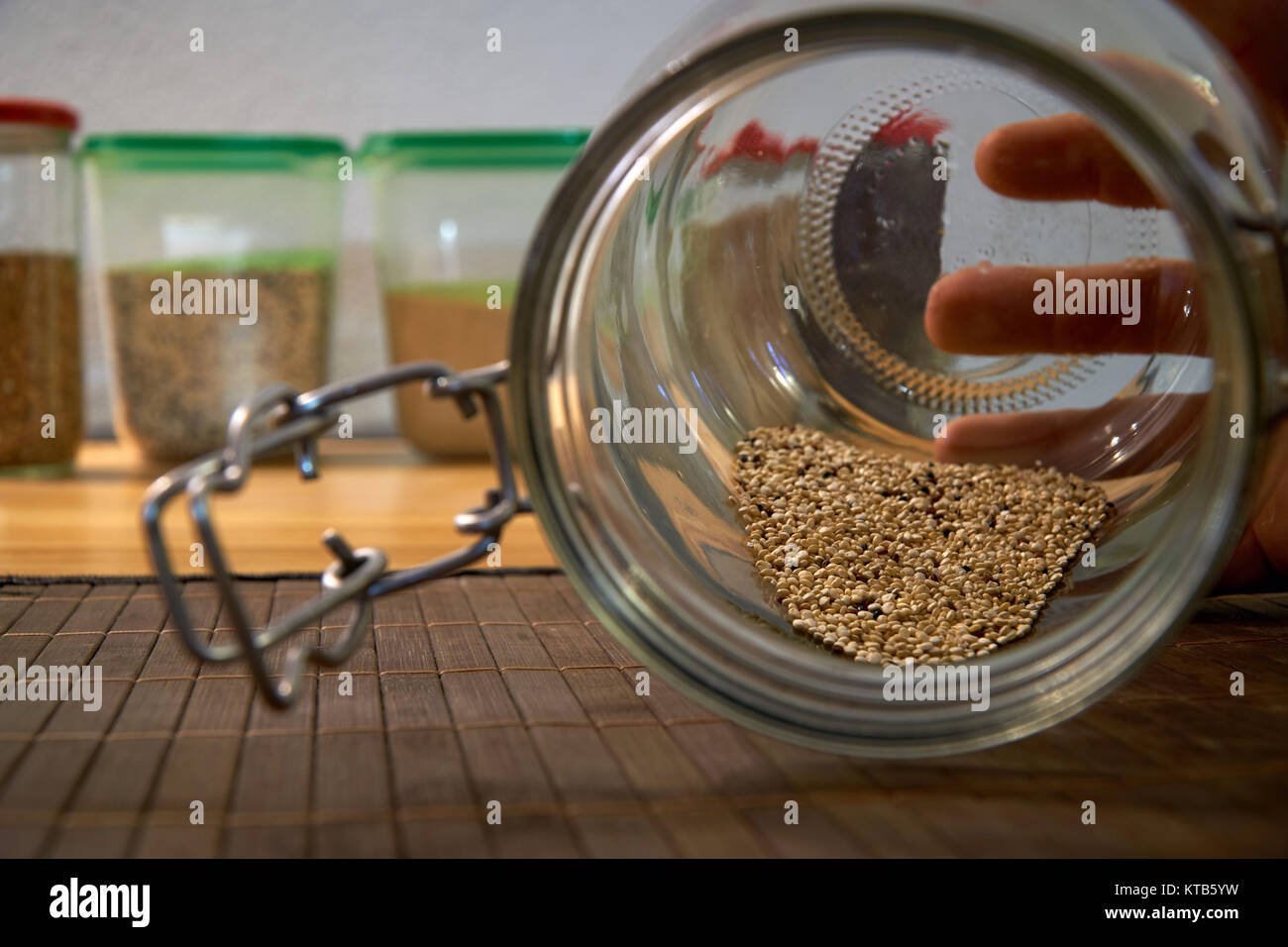 view in an empty storage container on the kitchen table Stock Photo - Alamy