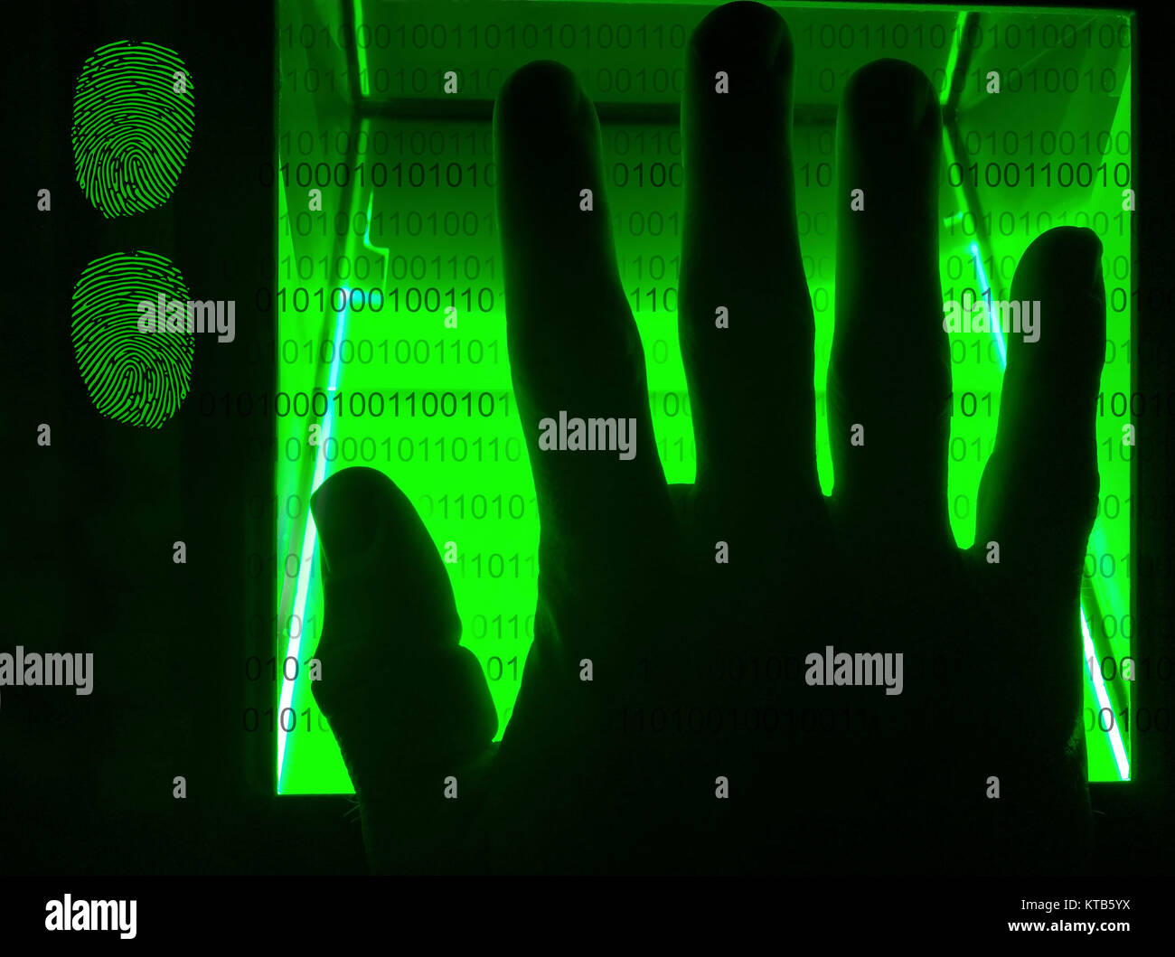 green cybersecurity digital fingerprint scanning on a green screen ...