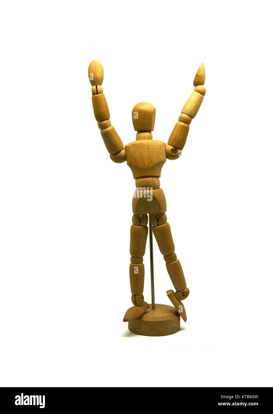 cheering wooden mannequin, puppet, isolated on white background Stock ...
