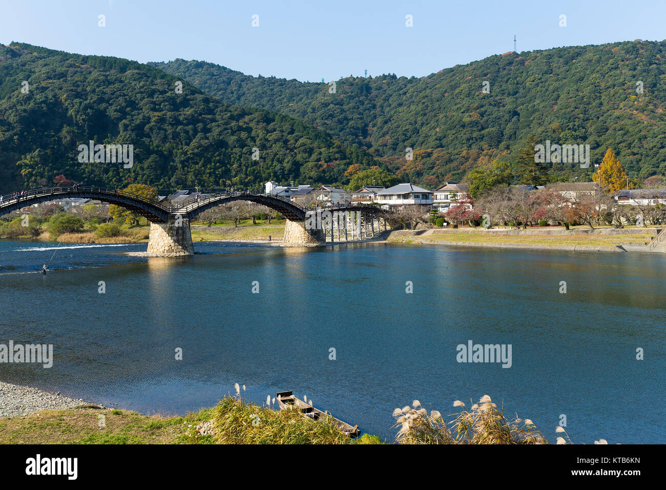 Wooden Arched pedestrian Kintai Bridge in Japan Stock Photo - Alamy