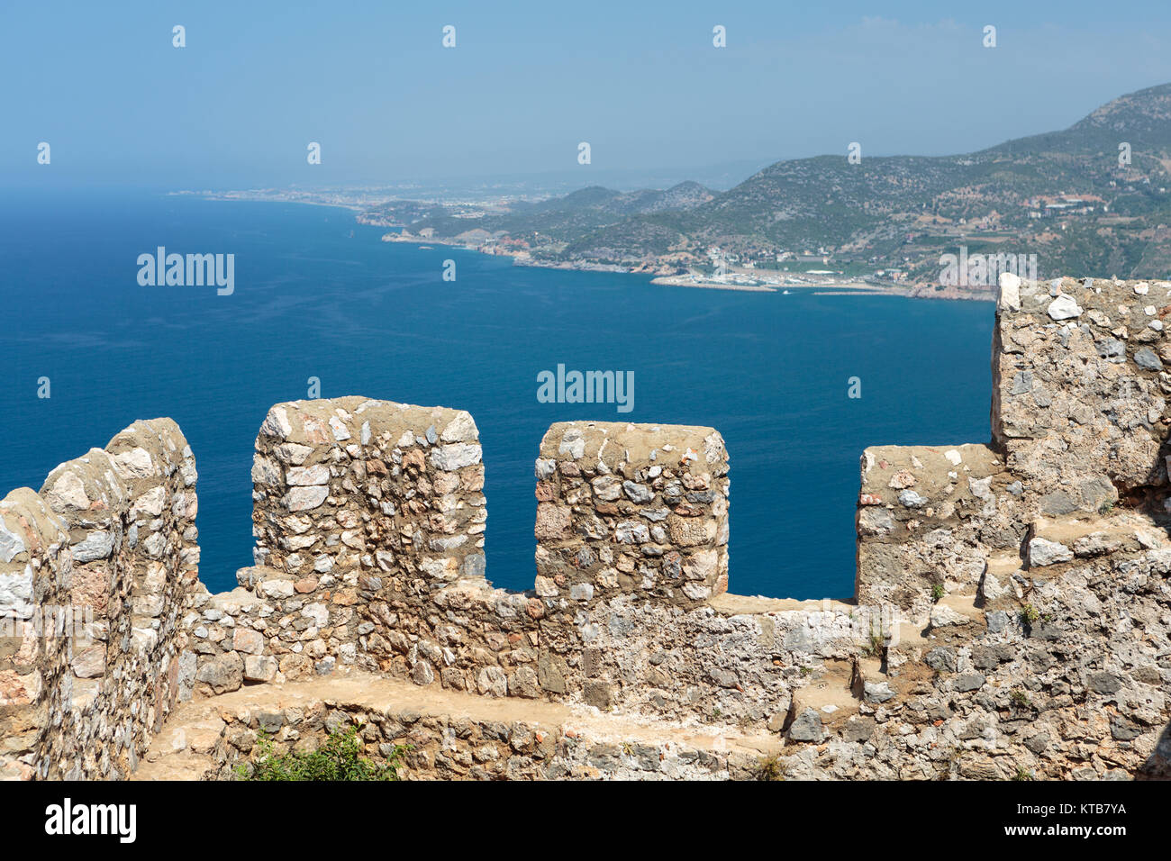 Castle of Alanya built on rocks and beach of Cleopatra, Antalya, Turkey ...