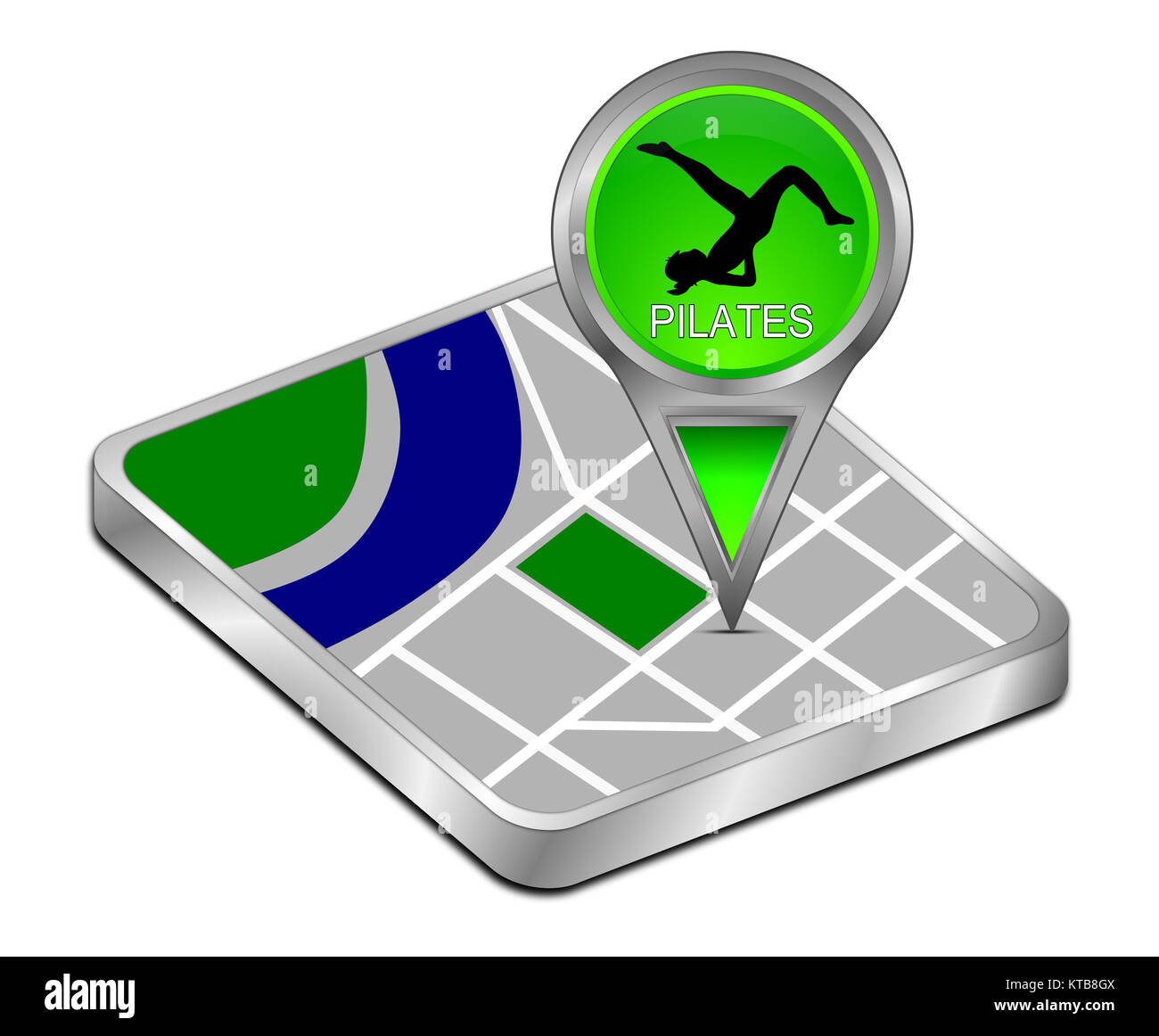 green Map pointer with Pilates - 3D illustration Stock Photo - Alamy