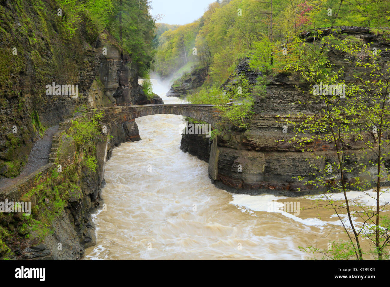 Gorge Trail crossing at Lower Falls, Genesee, River, Letchworth State ...