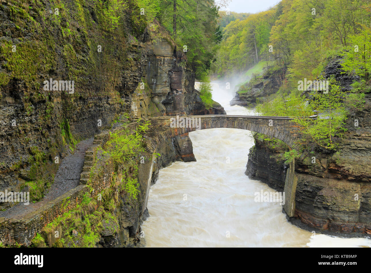 Gorge Trail crossing at Lower Falls, Genesee, River, Letchworth State ...