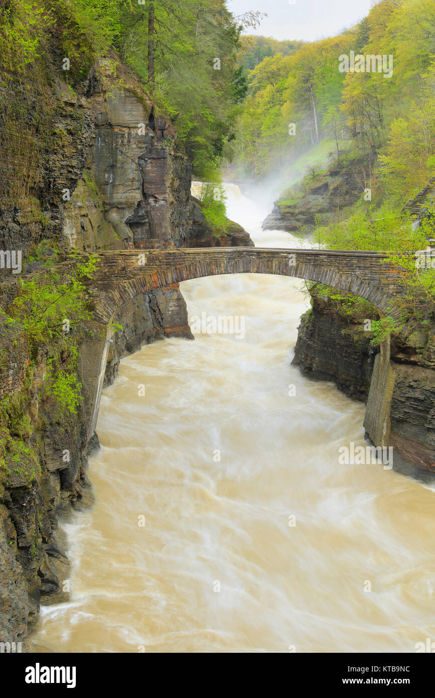 Gorge Trail crossing at Lower Falls, Genesee, River, Letchworth State ...