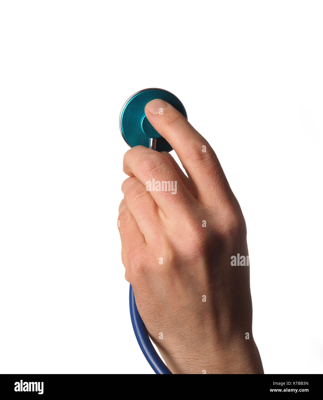 Hand of a doctor with a stethoscope on a white background Stock Photo ...