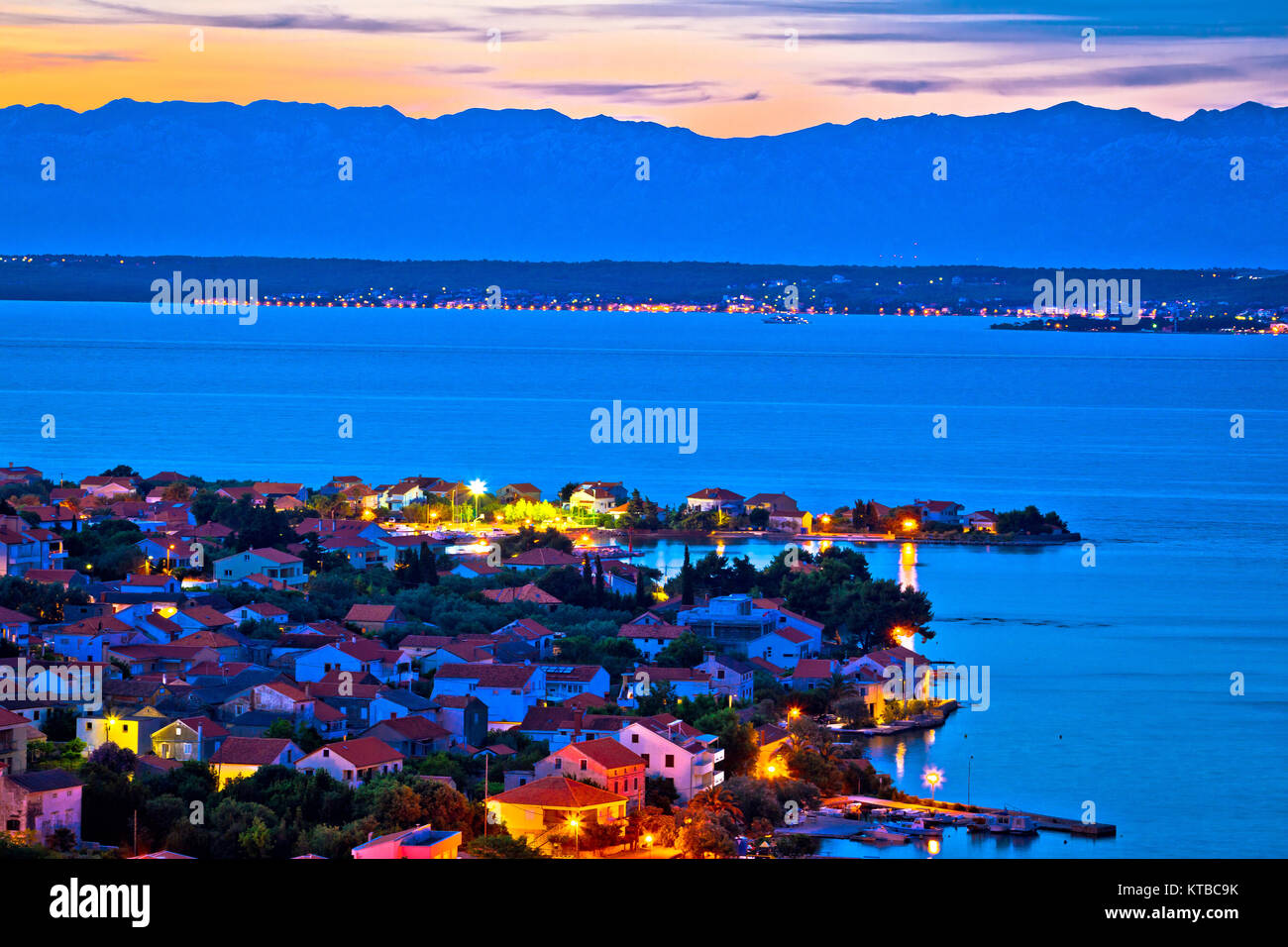 Island of Ugljan evening aerial panorama Stock Photo - Alamy