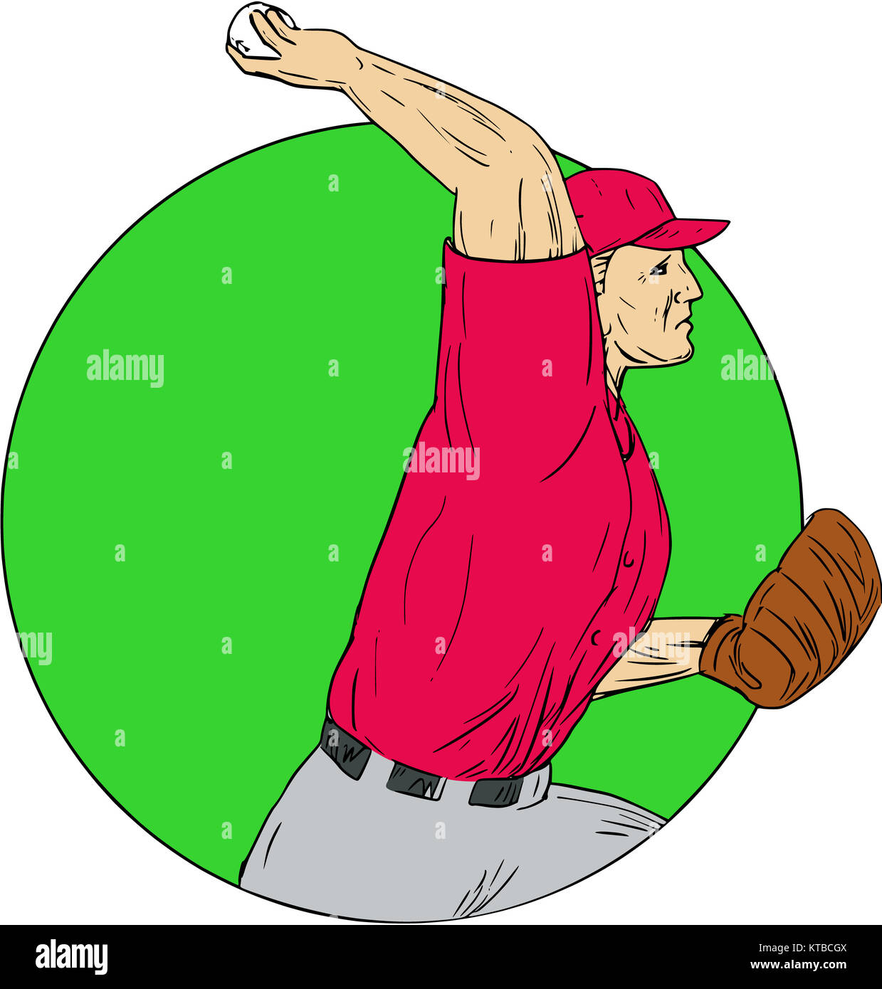 Baseball Pitcher Throwing Ball Circle Drawing Stock Photo - Alamy