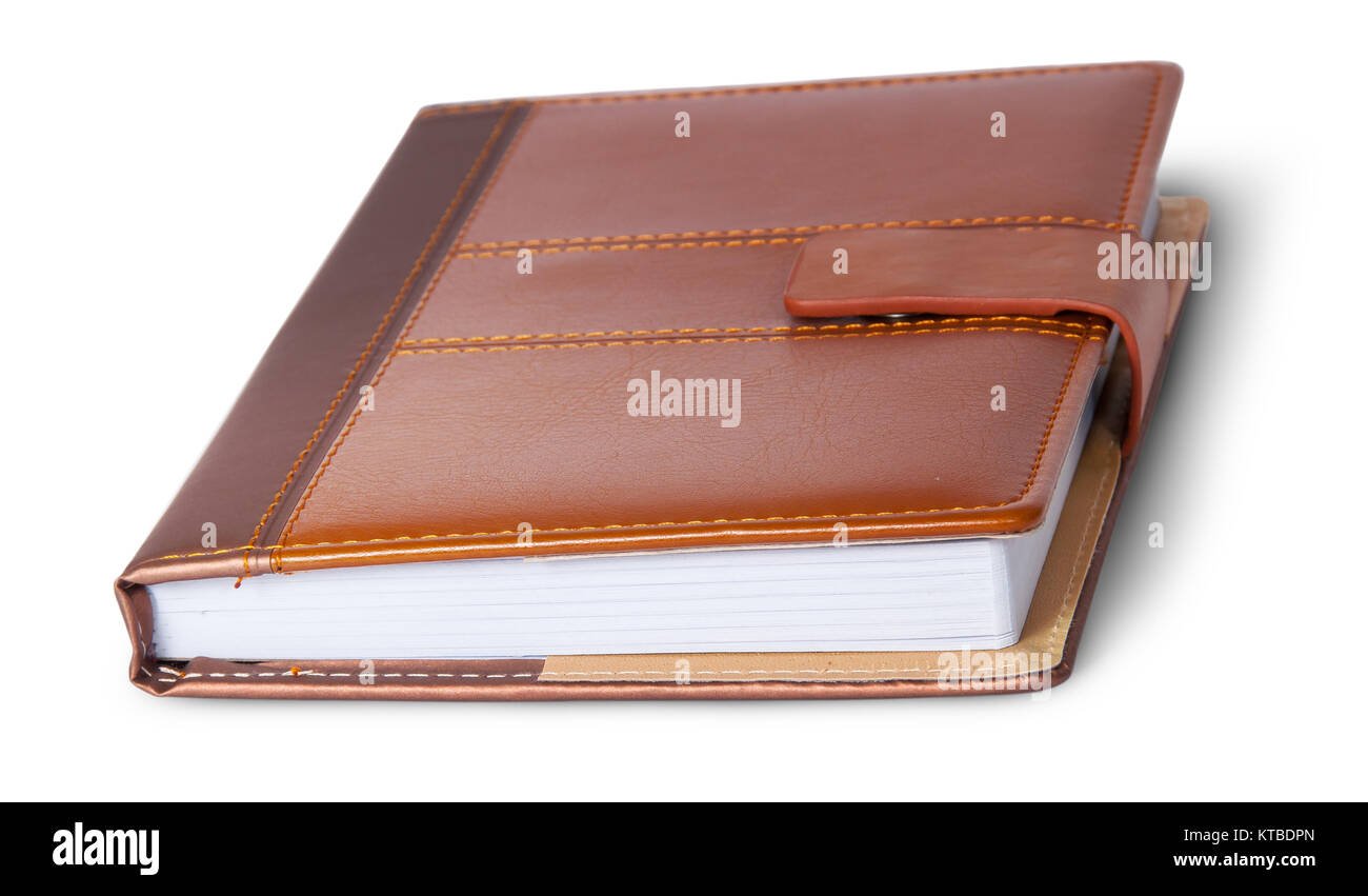 Closed notebook in leather cover rotated Stock Photo - Alamy