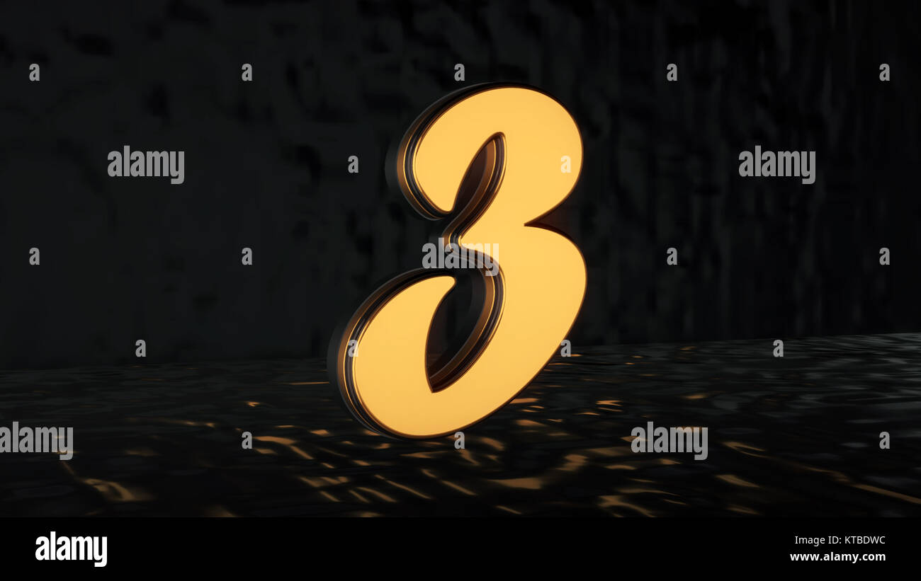 A three-dimensional golden digit standing in space Stock Photo - Alamy