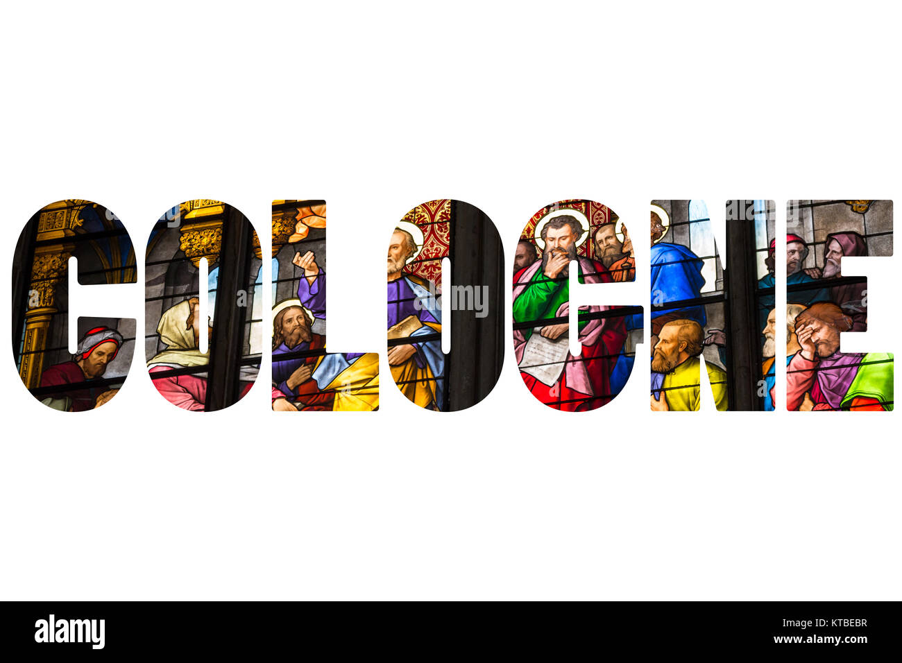 Word COLOGNE over Stained glass church window Stock Photo - Alamy