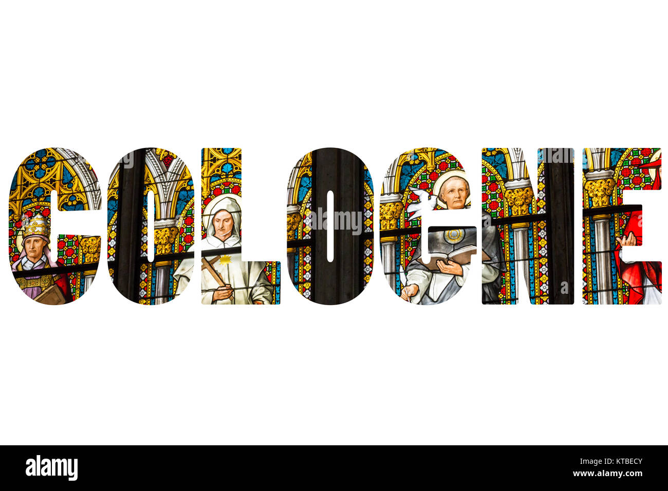 Word COLOGNE over Stained glass church window Stock Photo - Alamy