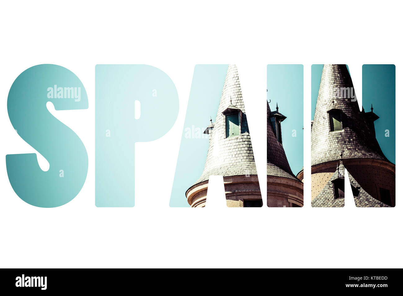 Word SPAIN over traditional castle Stock Photo - Alamy
