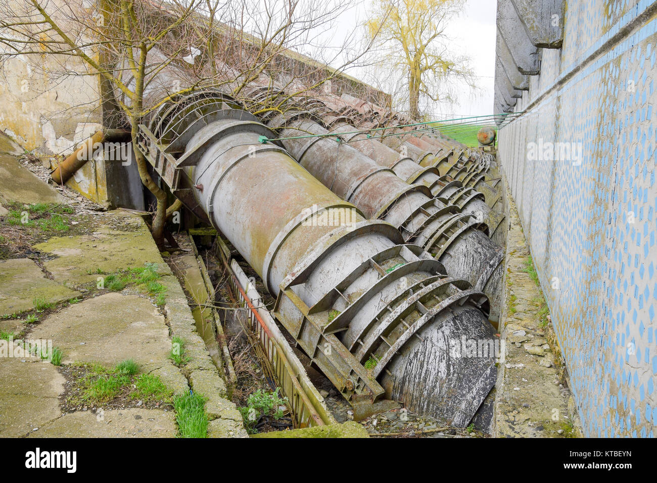 Outlet pipes of a water pumping station. Pipes of large diameter Stock ...
