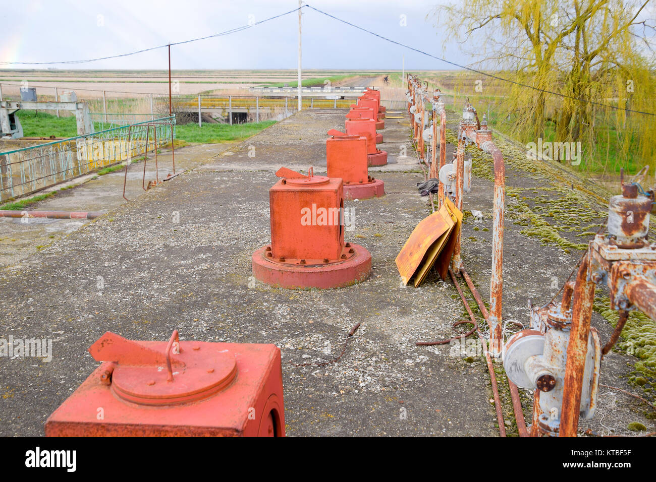 Valves for opening pipes of a water pumping station. Gateway ope Stock ...