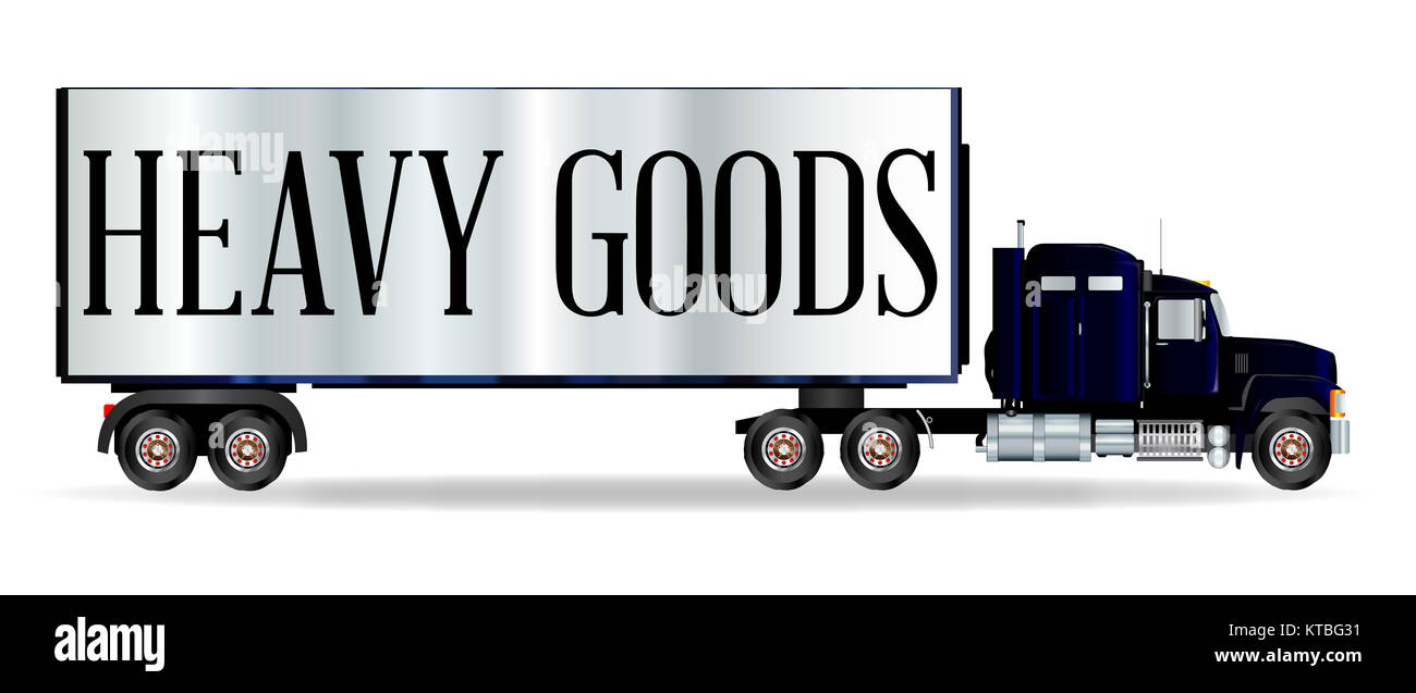 Truck Tractor Unit And Trailer With Heavy Goods Inscription Stock Photo ...