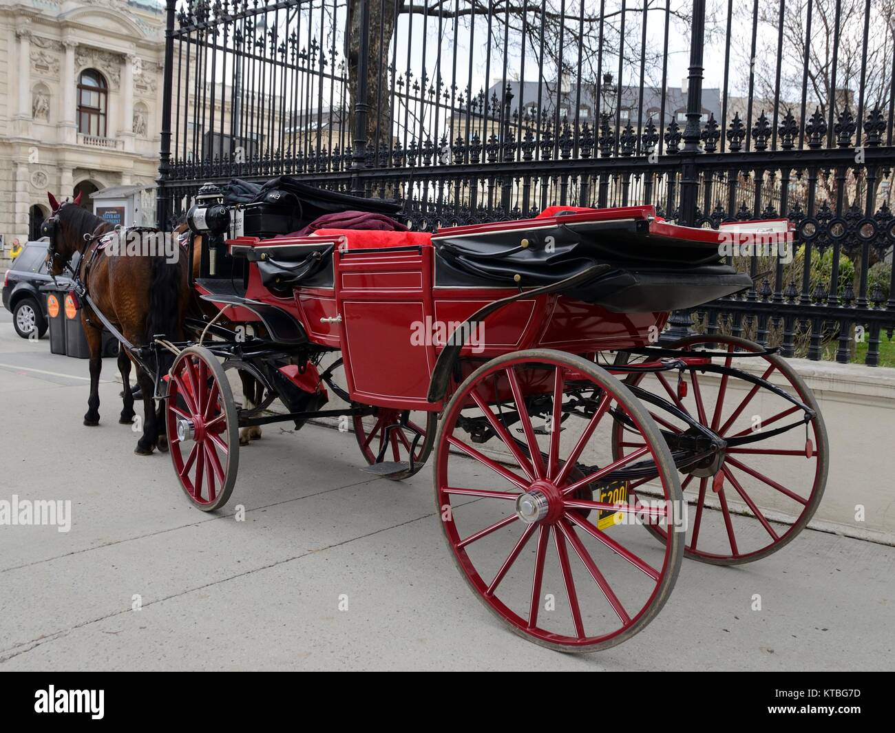 Fiaker, a horse-drawn carriage typical of the city of Vienna, Austria ...
