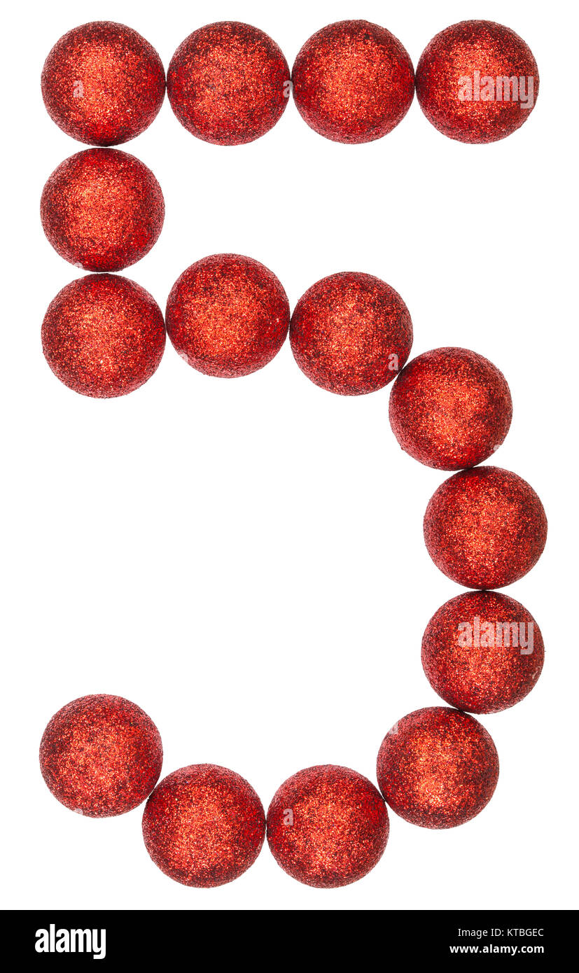 Numeral 5, five, from decorative balls, isolated on white background ...