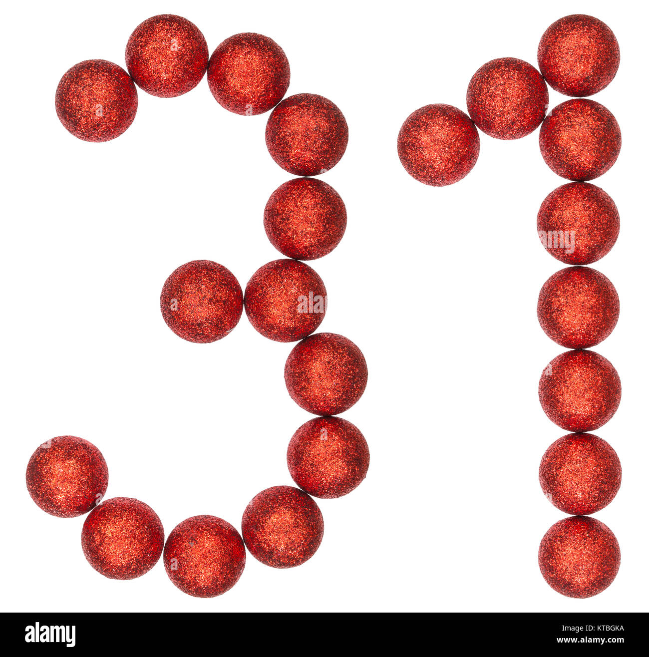 Numeral 31, thirty one, from decorative balls, isolated on white ...