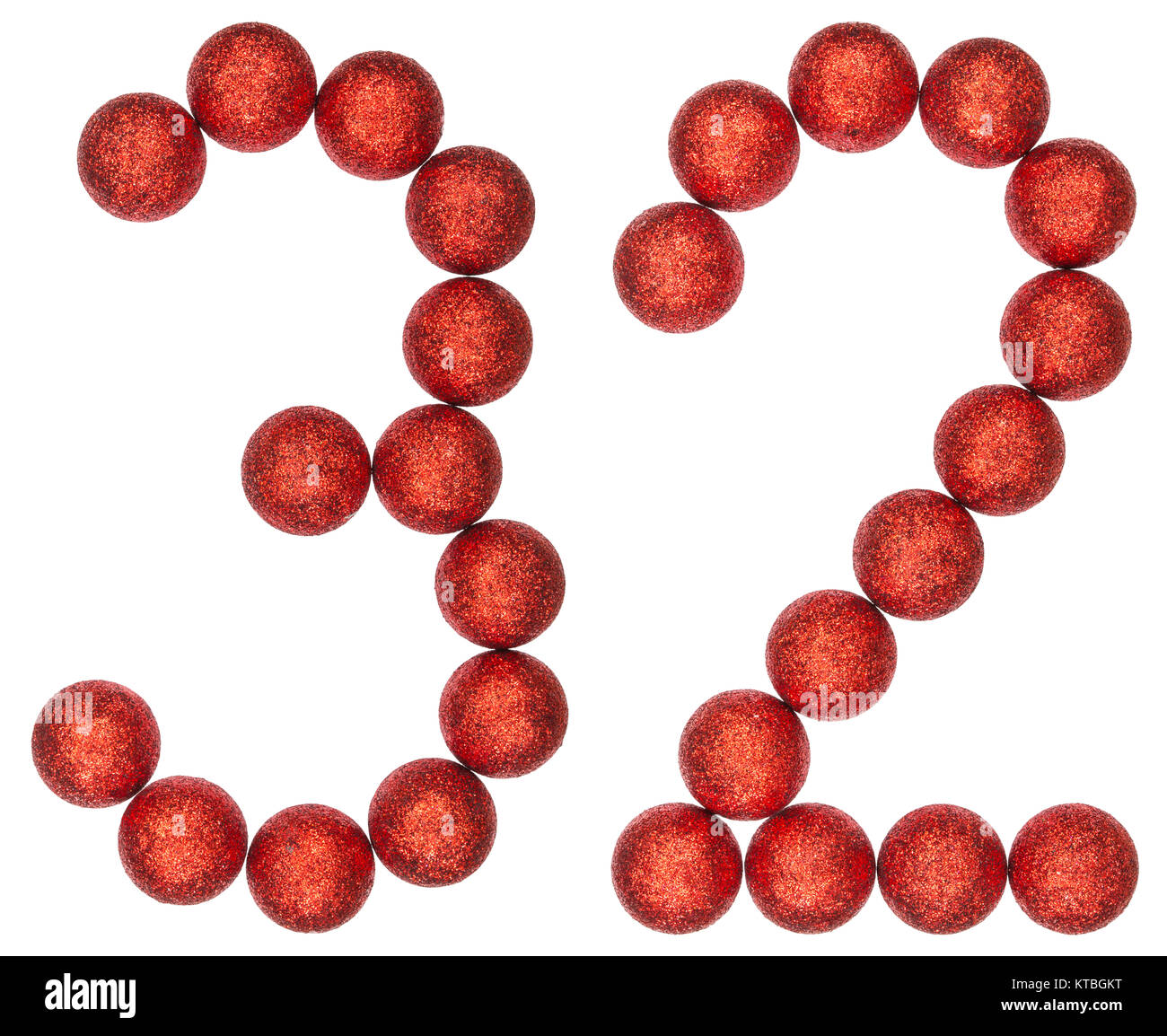 Numeral 32, thirty two, from decorative balls, isolated on white ...