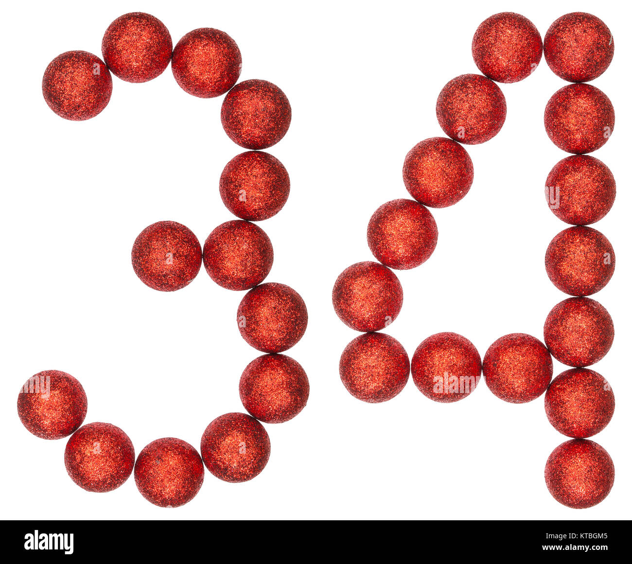Numeral 34, thirty four, from decorative balls, isolated on white ...