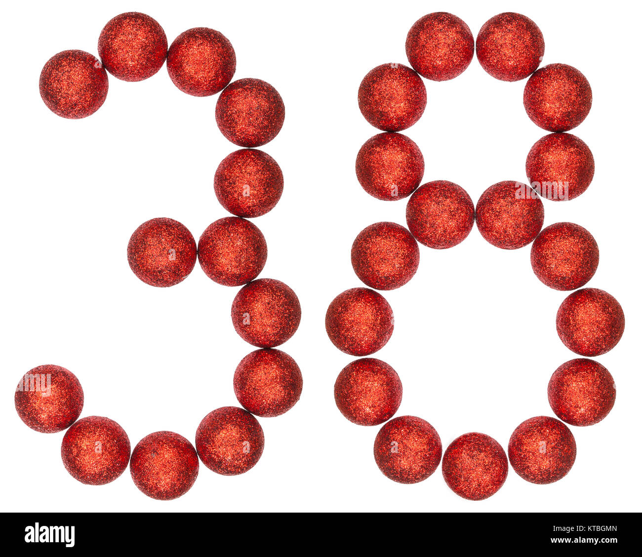 Numeral 38, thirty eight, from decorative balls, isolated on white ...