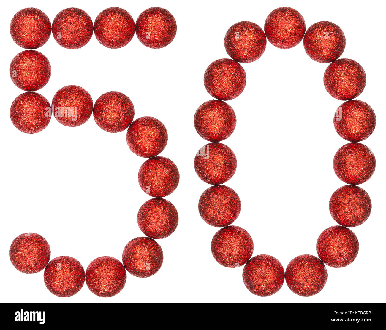 Numeral 50, fifty, from decorative balls, isolated on white background ...