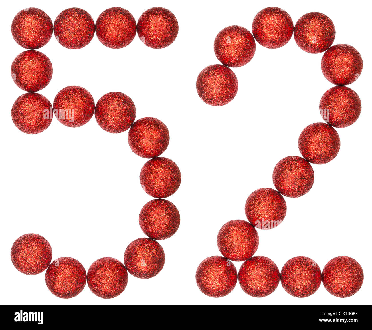 Numeral 52, fifty two, from decorative balls, isolated on white ...
