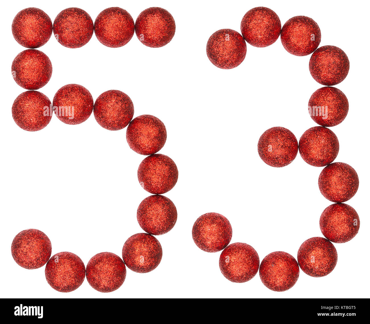 Numeral 53, fifty three, from decorative balls, isolated on white ...