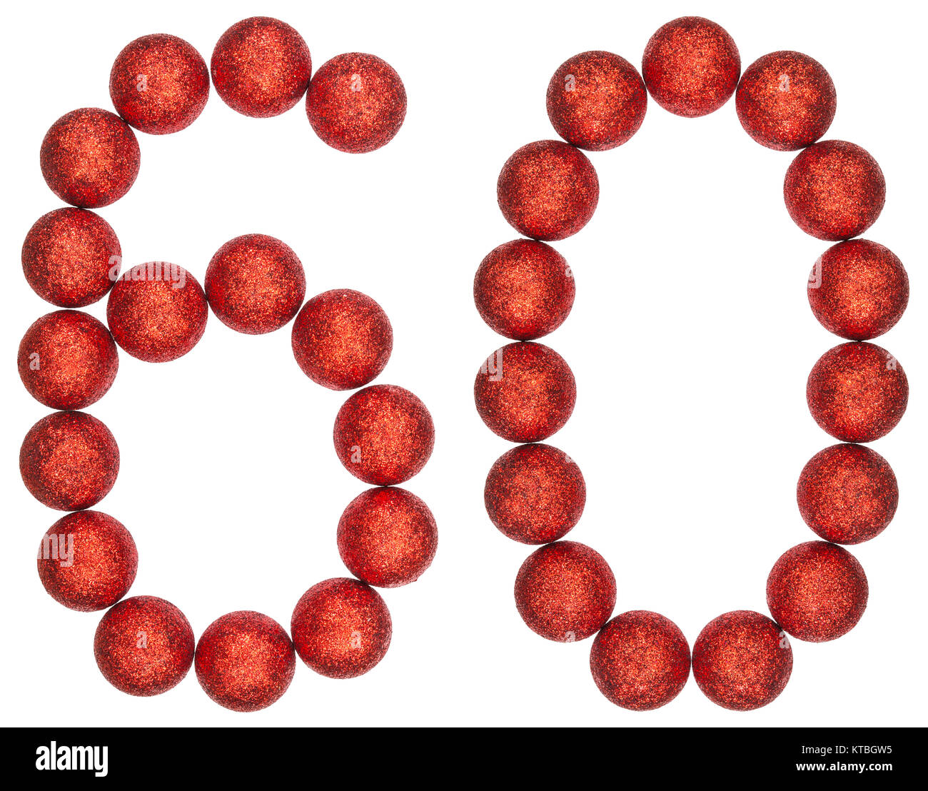 Numeral 60, sixty, from decorative balls, isolated on white background ...