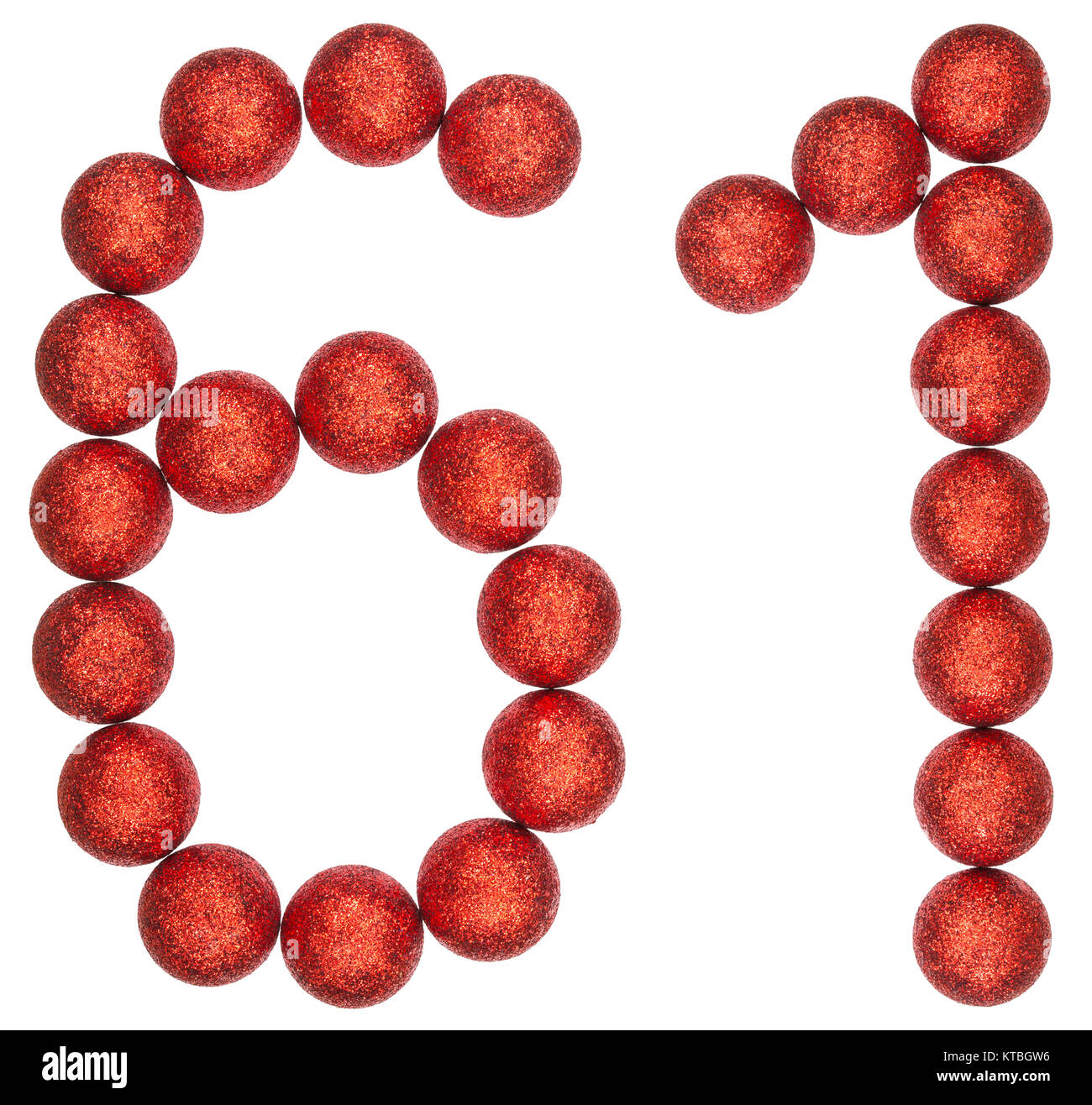 Numeral 61, sixty one, from decorative balls, isolated on white ...
