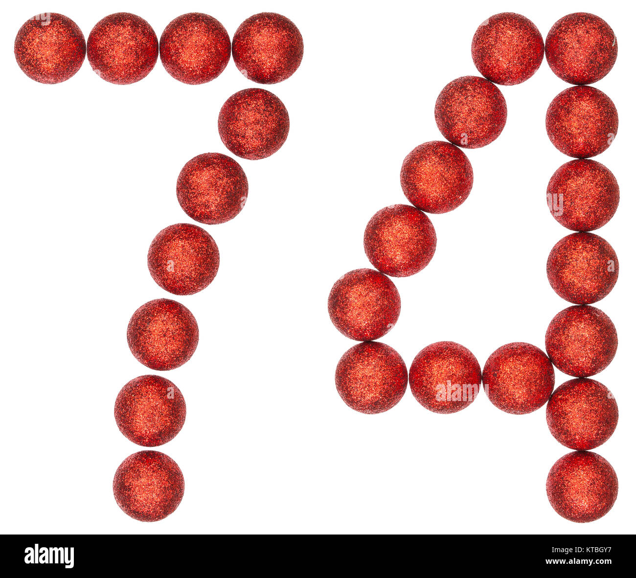 Numeral 74, seventy four, from decorative balls, isolated on white ...