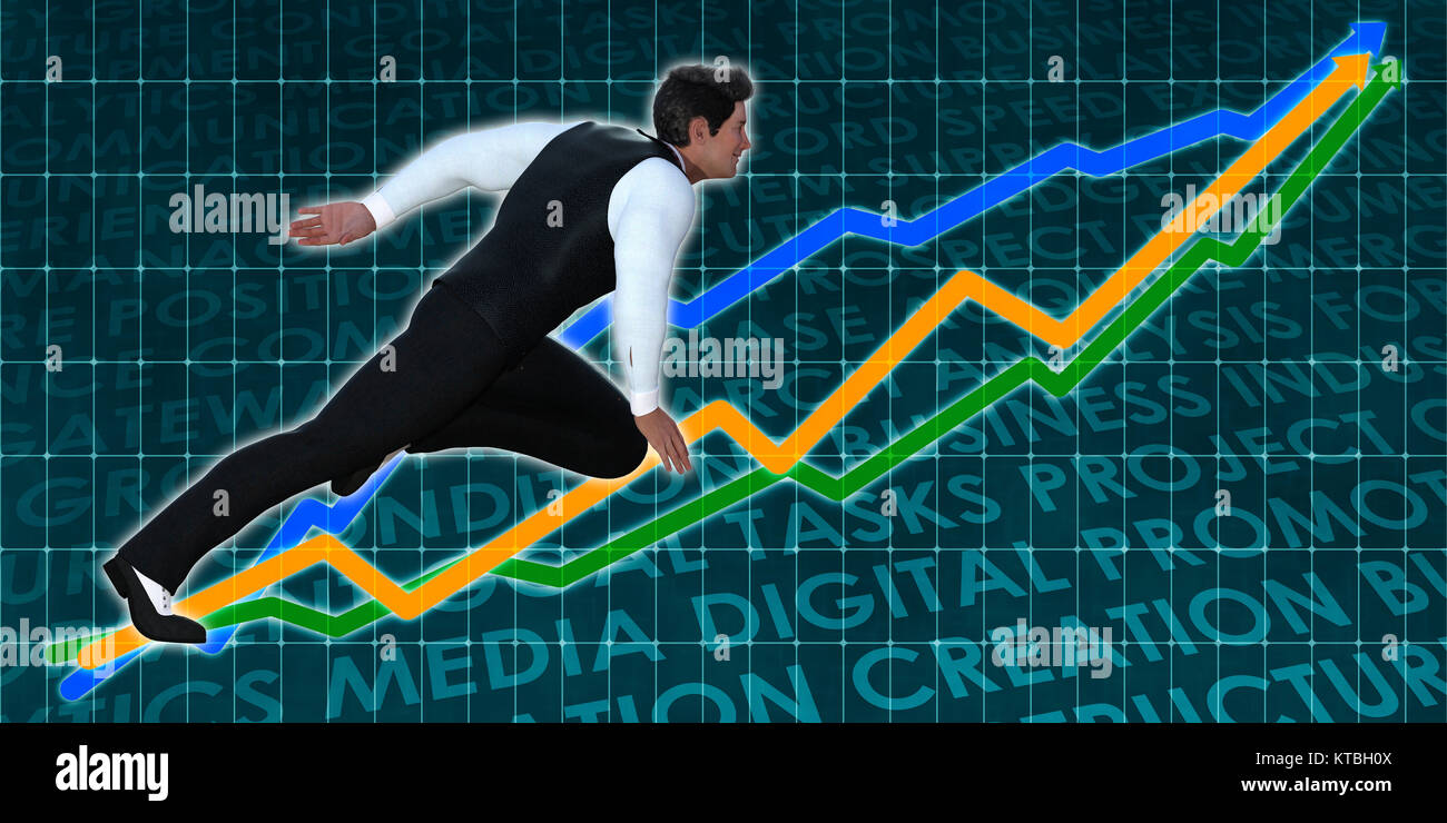Businessman Running with Chart Graph Background Stock Photo - Alamy