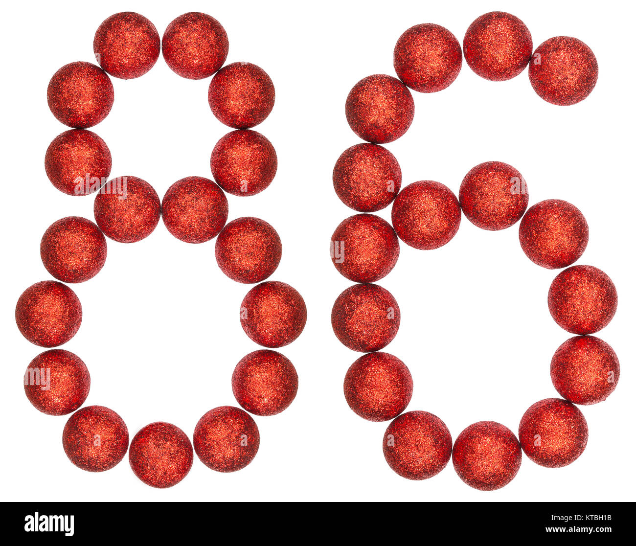 Numeral 86, eighty six, from decorative balls, isolated on white ...