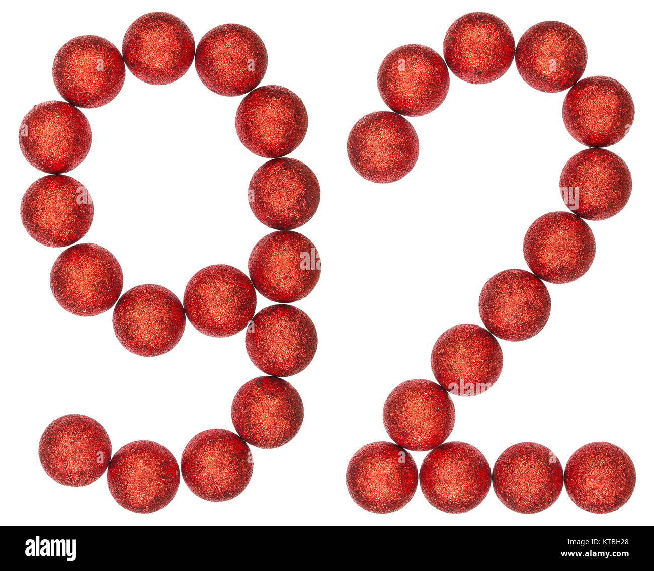 Numeral 92, ninety two, from decorative balls, isolated on white ...