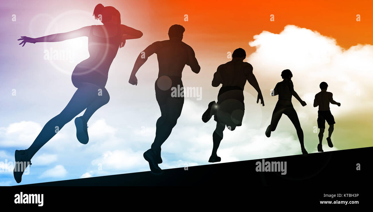 Sunset Silhouette of Man Running Uphill Stock Photo - Alamy