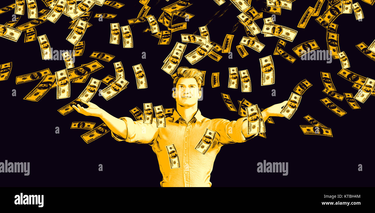 Man Catching Money Falling From the Sky Stock Photo - Alamy