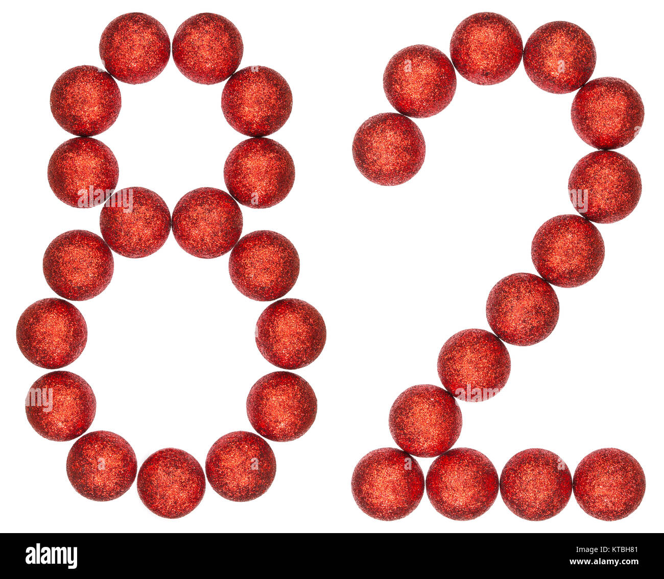 Numeral 82, eighty two, from decorative balls, isolated on white ...