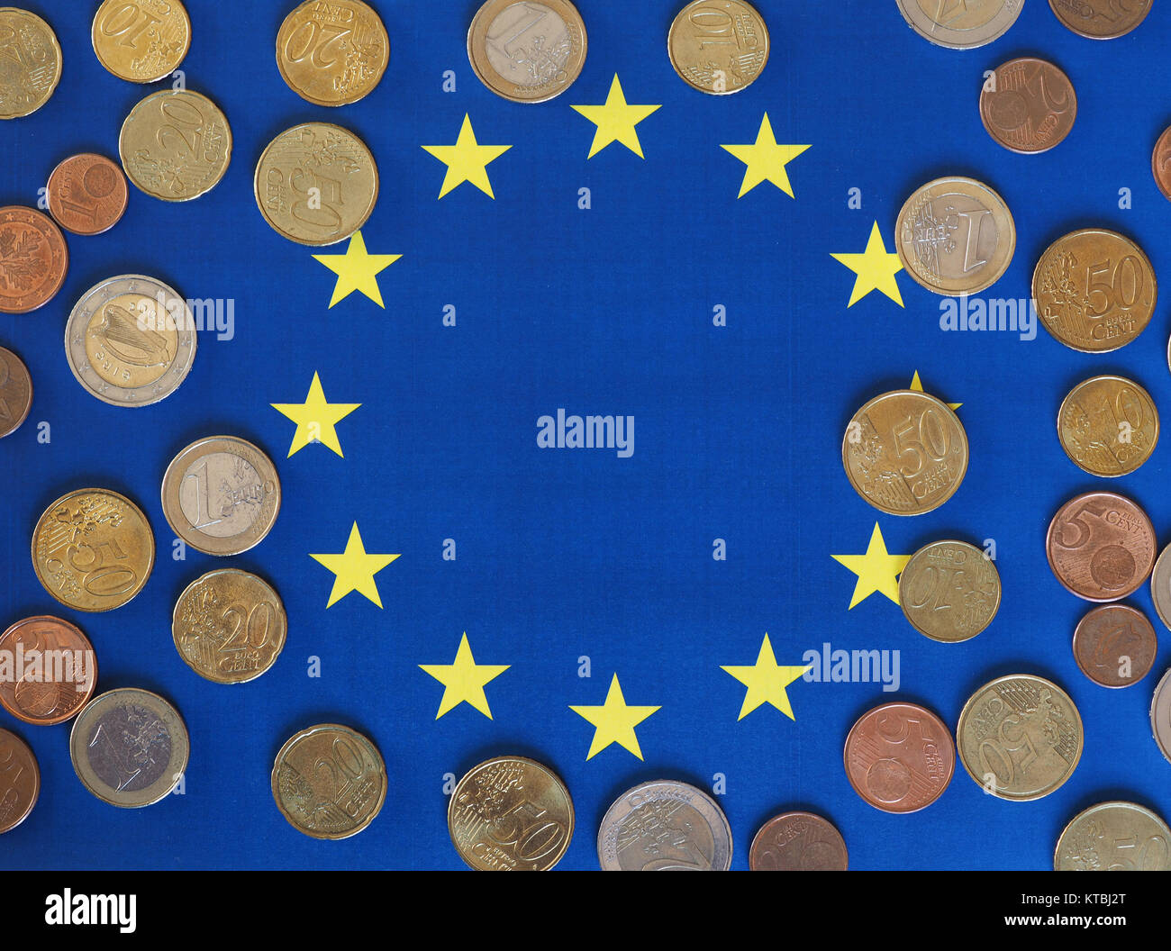 Euro coins, European Union, over flag Stock Photo - Alamy