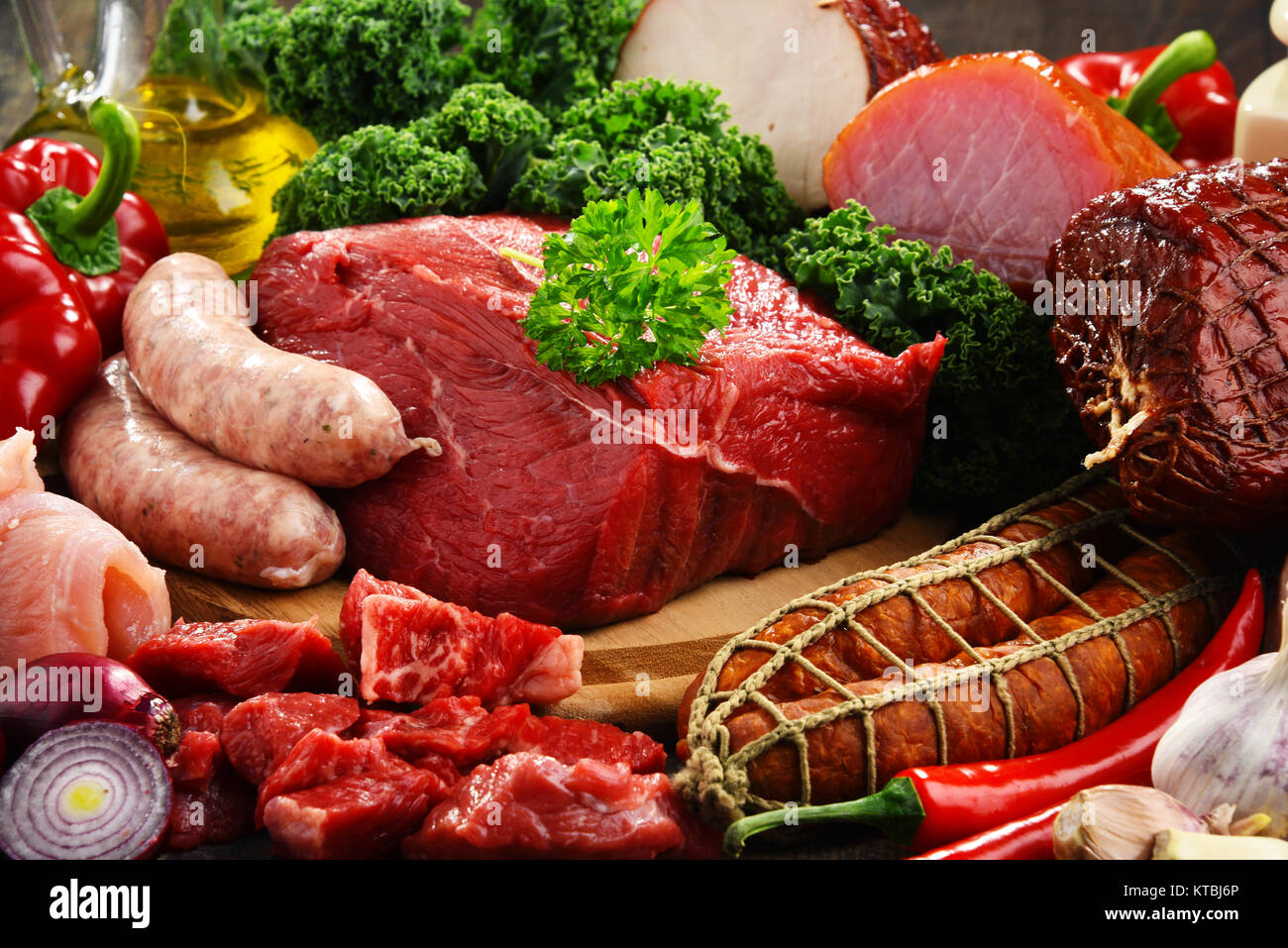 Variety of meat products including ham and sausages Stock Photo - Alamy