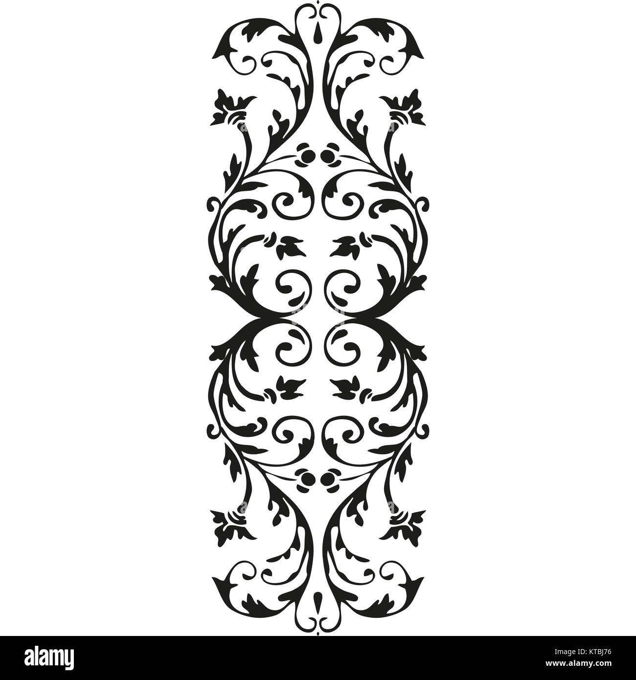 Vector vertical border curled floral element on white background for ...