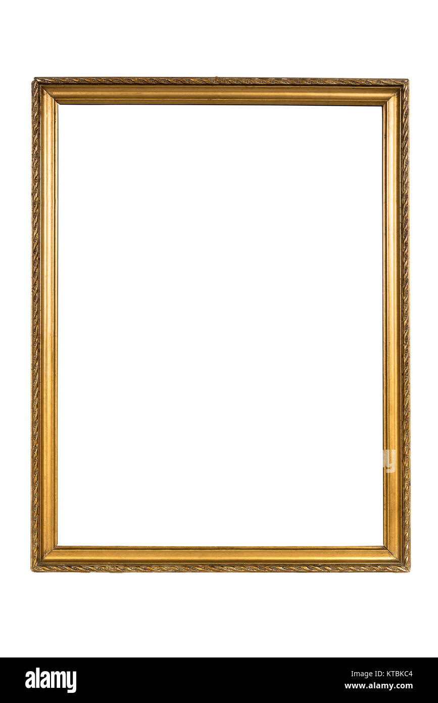 Rectangle decorative golden picture frame isolated on white background ...
