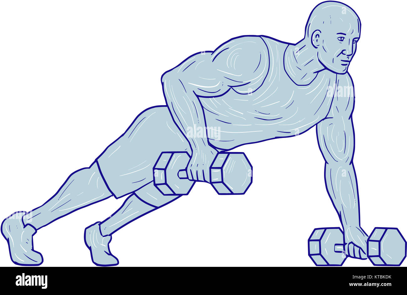 Fitness Athlete Push Up One Hand Dumbbell Drawing Stock Photo - Alamy