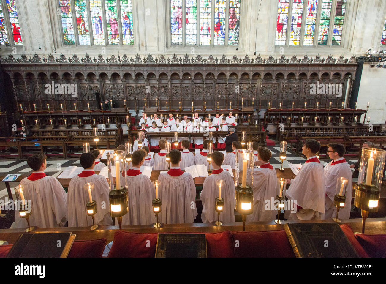 The King's College choir in Cambridge rehearsing for the Festival of Nine Lessons and Carols for ...