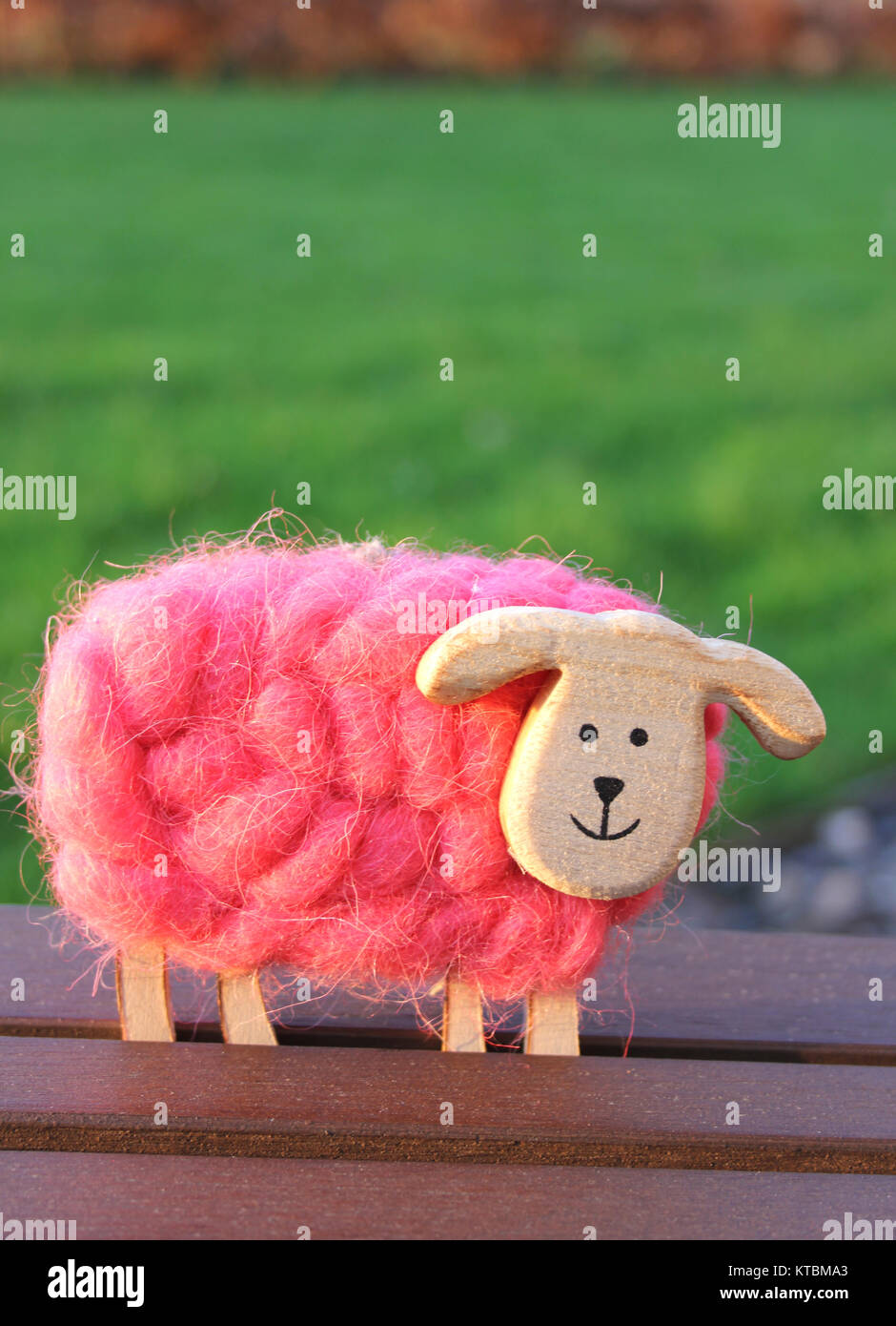 pink sheep in front of a green meadow Stock Photo - Alamy