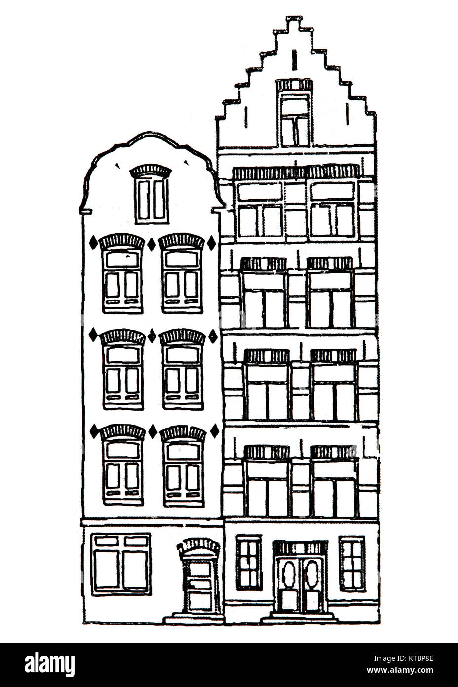 Facade of a multi-storey building, impression of the stamp. isolated on ...