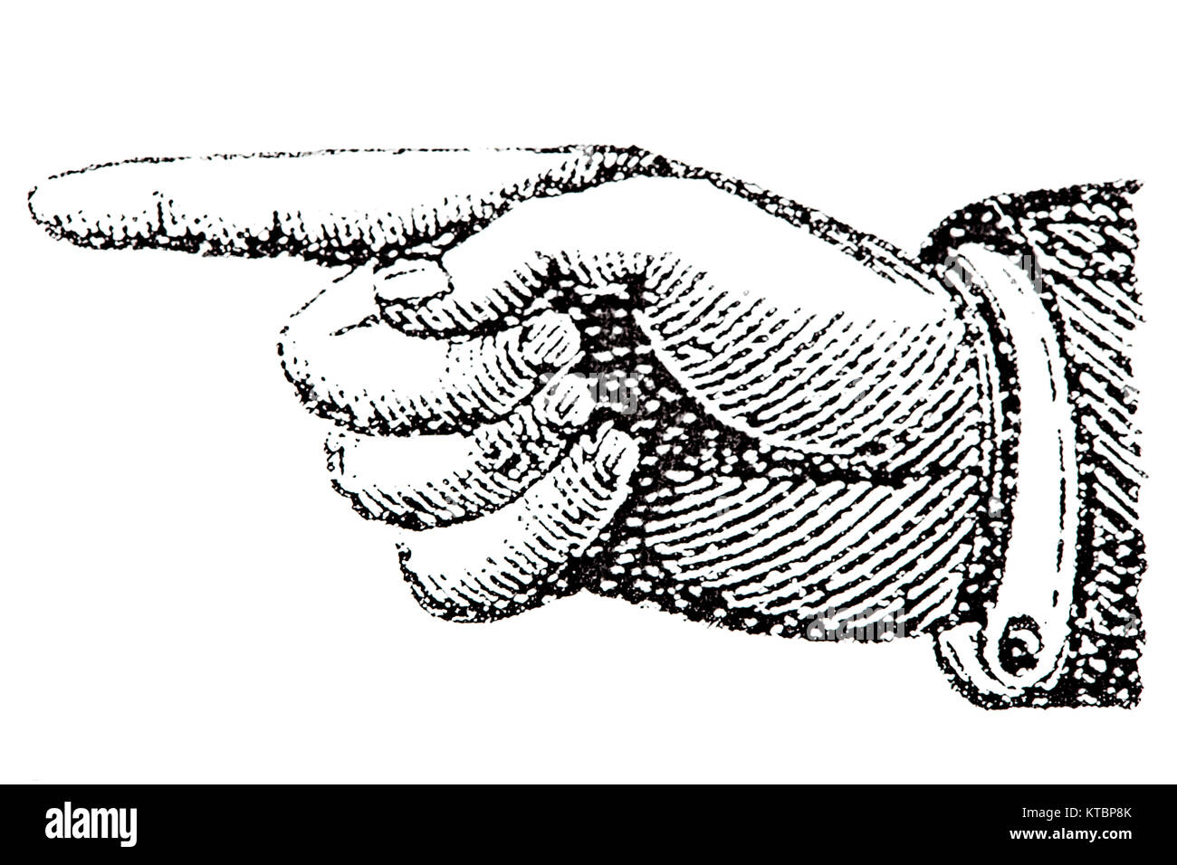 Hand with an extended index finger, impression of the stamp. isolated ...