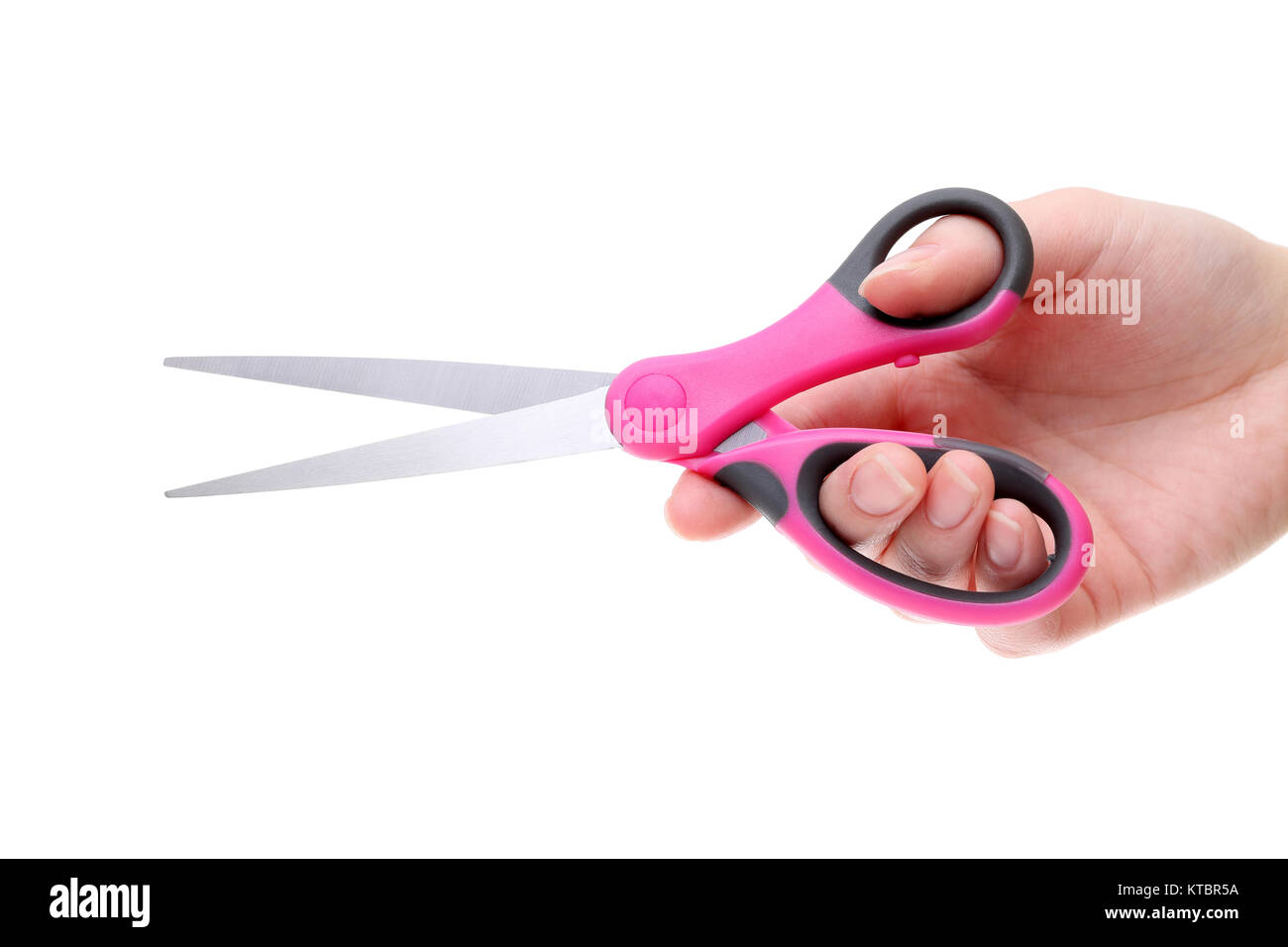 Hand holding handled scissors isolated on white background Stock Photo ...