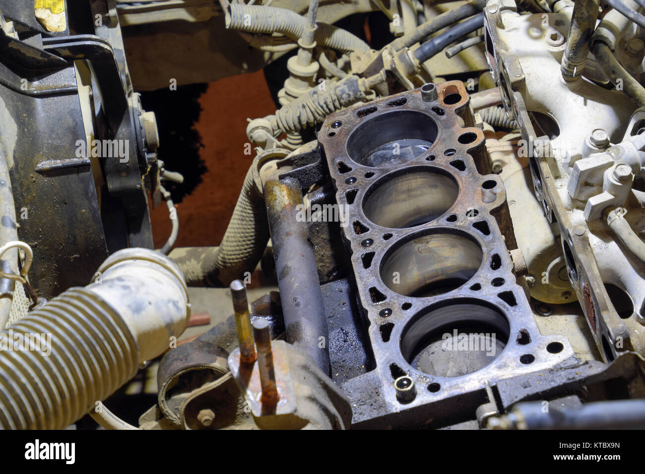 The cylinder block of the four-cylinder engine. Disassembled motor ...