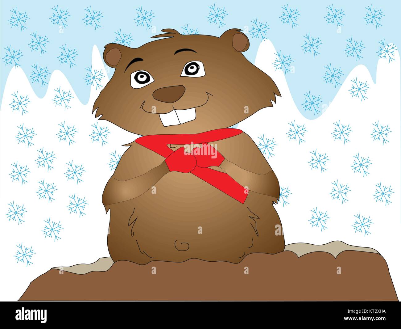 Cartoon groundhog illustrated in burrow with winter background as ...